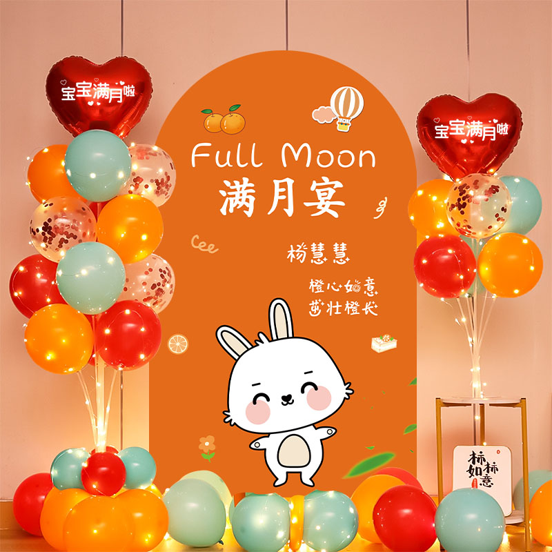 宝宝满月仪式感布置百日周岁礼宴会生日快乐海报场景装饰发光气球