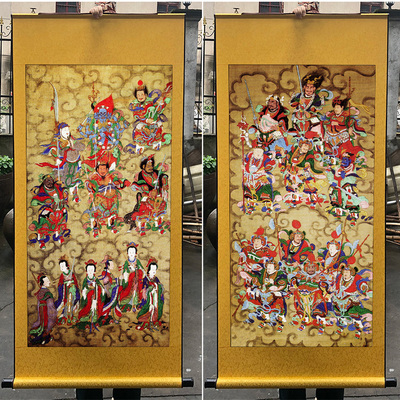 六丁六甲神像雷部众将天兵挂画水陆画玄关客厅装饰丝绸卷轴画新品