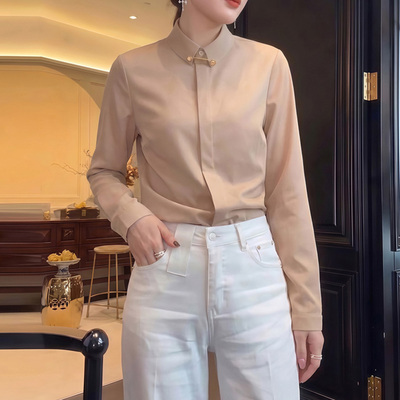 7726纯色高级感衬衫女2026秋季新款洋气长袖黑色衬衣