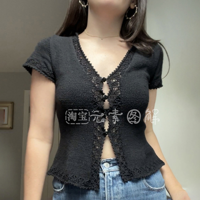 [英文]Ophelia Blous图解 女士蕾丝短袖开衫毛衣编织图解教文字