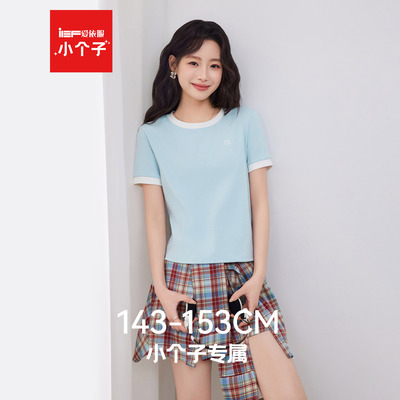 IEF/爱依服【小个子】2026夏时尚拼色圆领T恤短袖miu里miu气上衣