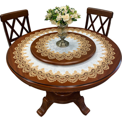 双层圆餐桌带转盘桌布布艺家用欧式大圆形转桌台布餐厅盖布园桌垫