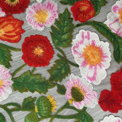 EG-彩19109色6网纱绣花EG-1910面料网布多色立体绣网布彩色绣