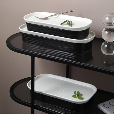 中式陶瓷意境长条平盘酒店餐厅冷菜盘干冰盘意境菜融合菜创意餐具