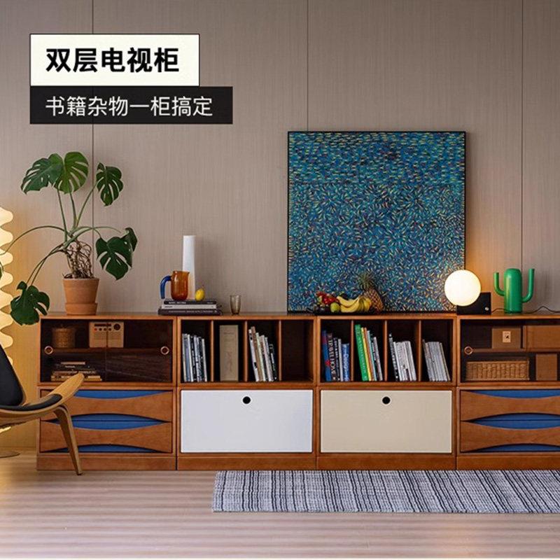 中古实木书柜组合柜模块储物餐柜复古沙发边柜展示柜客厅电视柜