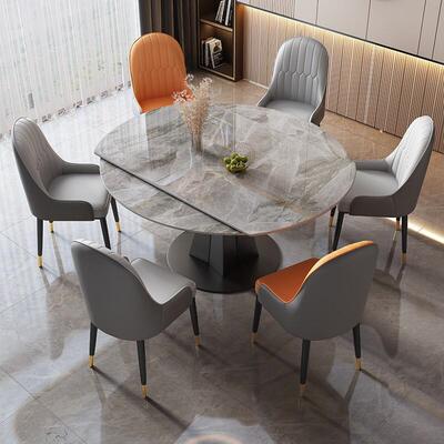 奢岩板餐桌可折伸缩折旋转桌多功FS-SY106能家轻用小户型现叠代风