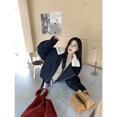 夹棉棉服女短款加厚廓形毛领外套