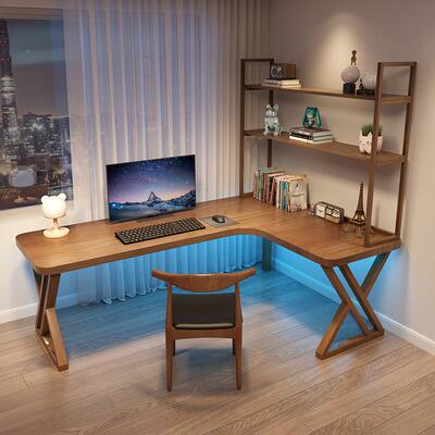 木转角书桌书架小型家用简约一现代卧实室靠墙LEZT型台体式电竞桌
