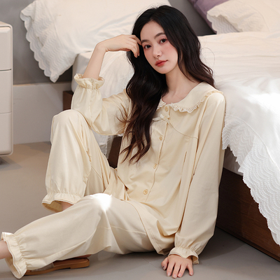 带胸垫纯棉可外穿家居服套装女