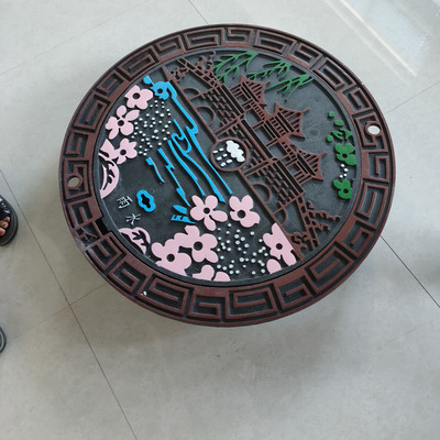 球墨铸铁景观井盖彩色艺术圆形彩绘窨井高强度承压