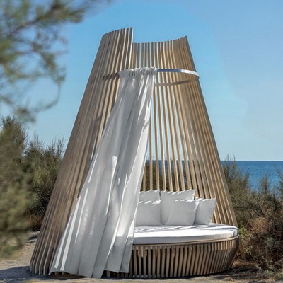 户外躺床室外铝合金防水防晒鸟巢床大圆床风景区度假村泳池沙滩床