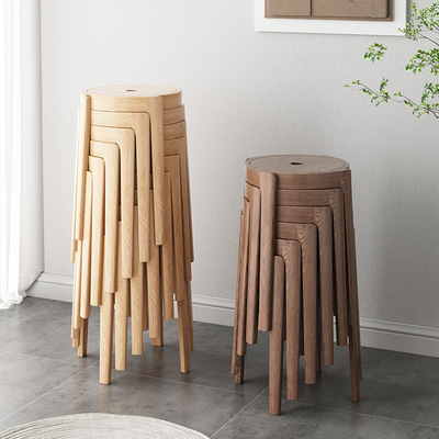 纯实木实用小圆凳餐凳餐桌凳家用简约凳子板凳餐厅高凳椅子白蜡木