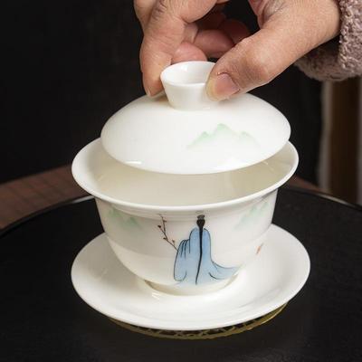 淘瓷三才盖碗手绘八蓝竹茶盖NKY碗茶具套装茶碗单泡个家泡茶不烫