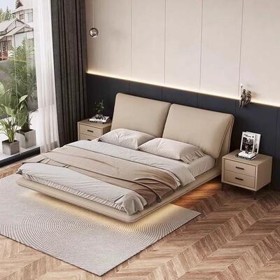 大JSB耳朵极悬浮床皮床轻奢现代简约主复卧床古意式简婚床皮象艺