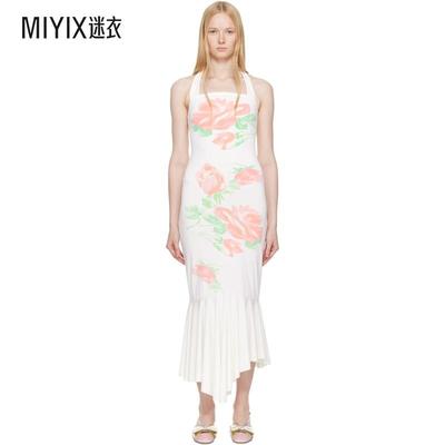 Yuhan Wang 女款独家发售白色 Rose Printed Halterneck 连衣裙