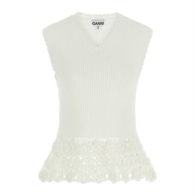 Ganni 甘尼 女士 SS26 马甲 'Cotton Crochet' 背心