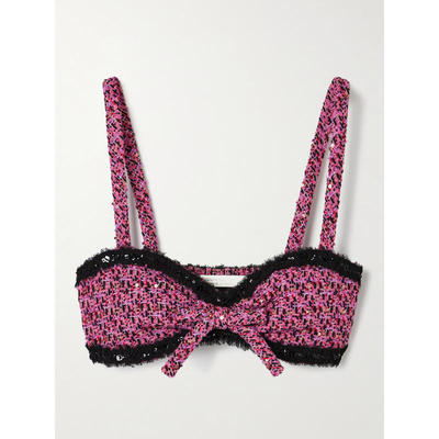 Alessandra Rich 女士 上衣 精饰磨破雪纺边金属感花呢比基尼内衣