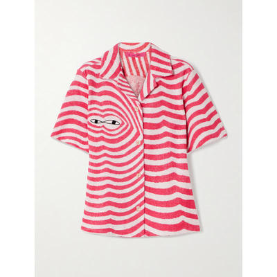 The Elder Statesman 女士 T恤 刺绣条纹棉质厚绒布衬衫