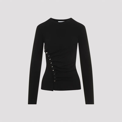Rabanne 女士 FW26 T恤 黑色 Drapé Pression Jersey 上装