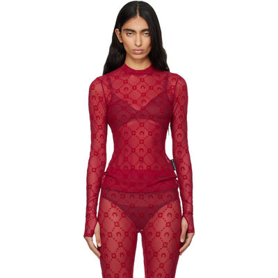 Marine Serre 女士 上衣 红色 Moonogram Mesh Flock T恤