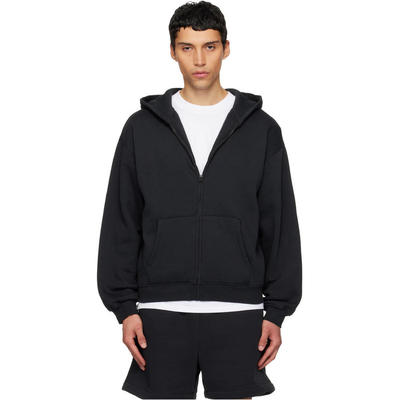 SKIMS 男士 卫衣 黑色 Fleece Lounge Relaxed Zip Up 连帽衫