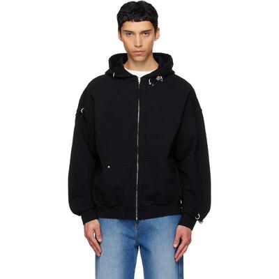 We11Done 男士 卫衣 黑色 Rose  Piercing Zip-Up 连帽衫