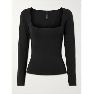 SKIMS 女士 SS26 T恤 Layers - Obsidian 光滑方形领上衣