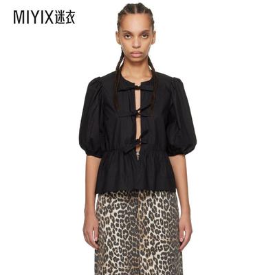 Ganni 黑色 Cotton Poplin Peplum Tie 上装 迷衣时尚