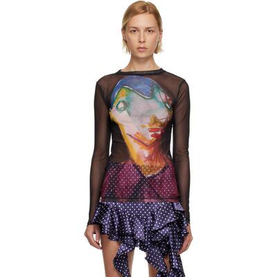 Charles Jeffrey Loverboy 女士 T恤 黑色 Powermesh 长袖