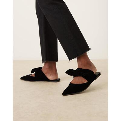 ASOS DESIGN 女士 穆勒鞋 Lunar 设计宽版蝴蝶结天鹅绒凉拖(黑色)