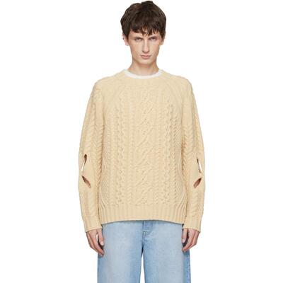Stefan Cooke 男士 毛衣 米色 Slashed Cable