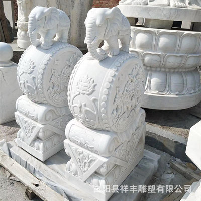石雕门墩汉白玉别墅家用新中式庭院仿古石鼓门口户外摆件抱鼓石