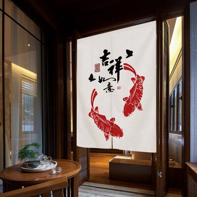 paratex中国风门帘隔断帘荷花挡风玄关房间客厅布挂布遮挡布帘子