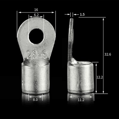 国标紫铜 OTh冷压接线端子OT25-6  圆型裸端头铜鼻子200只 焊口