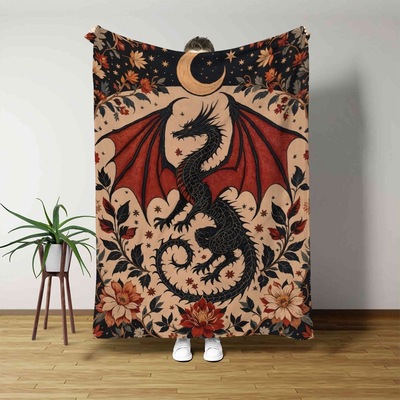 波西米亚风龙法兰绒毛毯