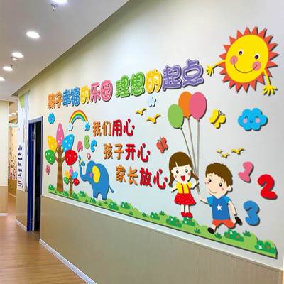 幼儿园环创主题墙成品托管班文化墙面装饰开学场景布置走廊墙贴画
