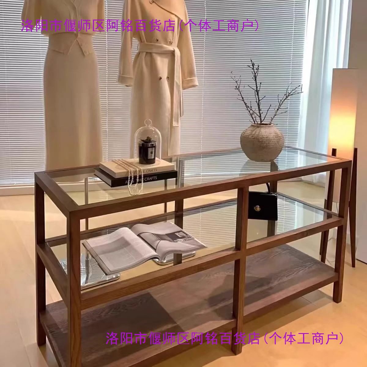 实木中岛柜服装店流水台置物架饰品陈列摆台胡桃色展示架新款