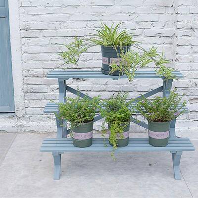 新品阶梯三层实NGN木花架地中海式外阳台架花园多肉花盆户防腐多