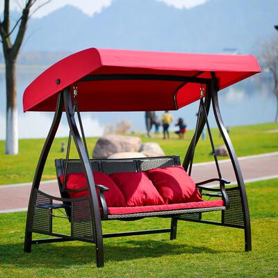 尚层经济型阳防雨铁编遮户外吊椅ZKN艺阳台秋千椅三人休闲藤摇椅