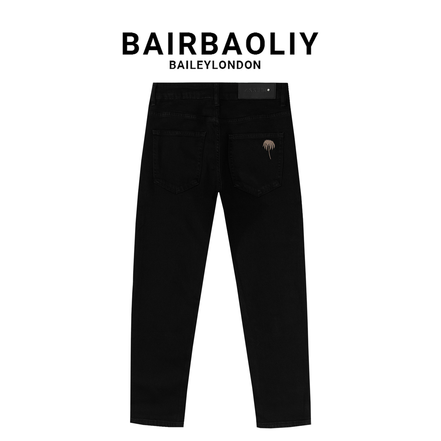 BAIRBAOLIY潮牌后袋椰树小刺绣复古修身牛仔小脚九分裤男薄款百搭