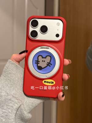 U2 红底蓝圈老鼠360旋转支架苹果17promax新款小众手机壳iphone16个性15防摔保护套