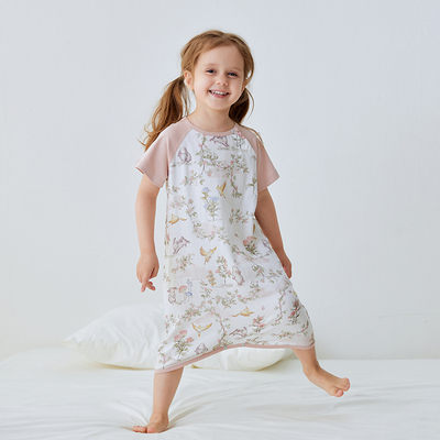 721星球婴儿睡袋夏季短袖两粒扣睡袋儿童竹棉短袖宝宝连体衣宽松