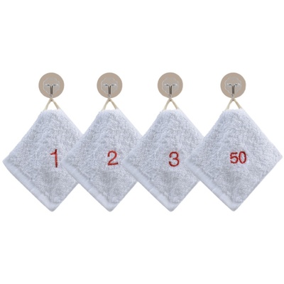 纯棉白色小方巾手帕幼儿园数字编号带挂钩口水面巾毛巾儿童擦手巾