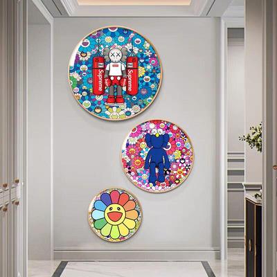 村上隆太阳花玄关装饰画潮牌kaws客厅餐厅墙壁画圆形卧室床头挂画