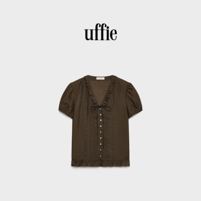 uffie于绘 秘境 V领系带风琴褶茶歇衬衫