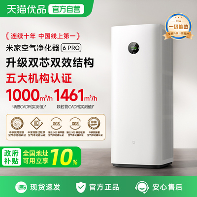 小米米家空气净化器6 Pro 除甲醛宠物吸烟家用除菌除异味净化机