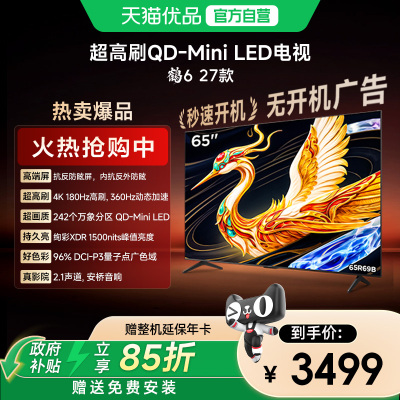 TCL雷鸟 65鹤6 27款抗反防眩屏超高刷QD-MiniLED平板电视补贴55