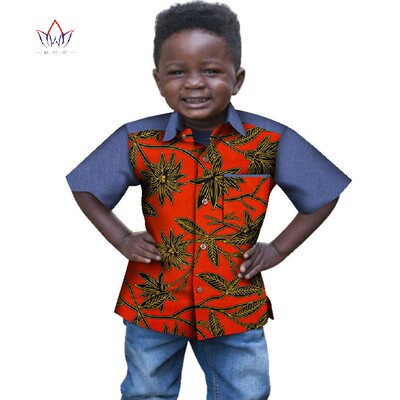 极速定制African boyu clothes非洲民族蜡布印花儿童衬衫男童短袖