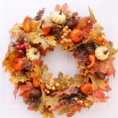 新品Halloween Autumn Door Wreath PDumpkin Berries Pine Cone