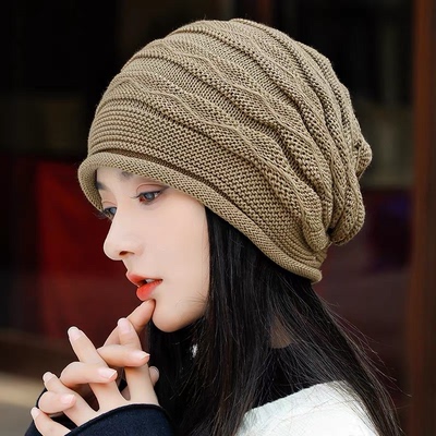 2025年爆款春秋毛线帽保暖针织帽女士包头帽秋冬堆堆帽冷帽帽子女